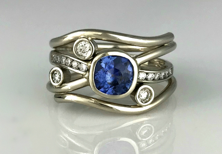 Sapphire Diamond Flow Ring Vintage Redesign - Jeanette Walker Jewellery